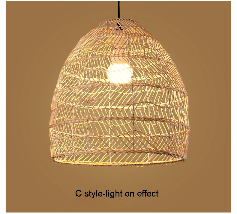 Vintage Bamboo Wicker Rattan Wave Shade Pendant Light