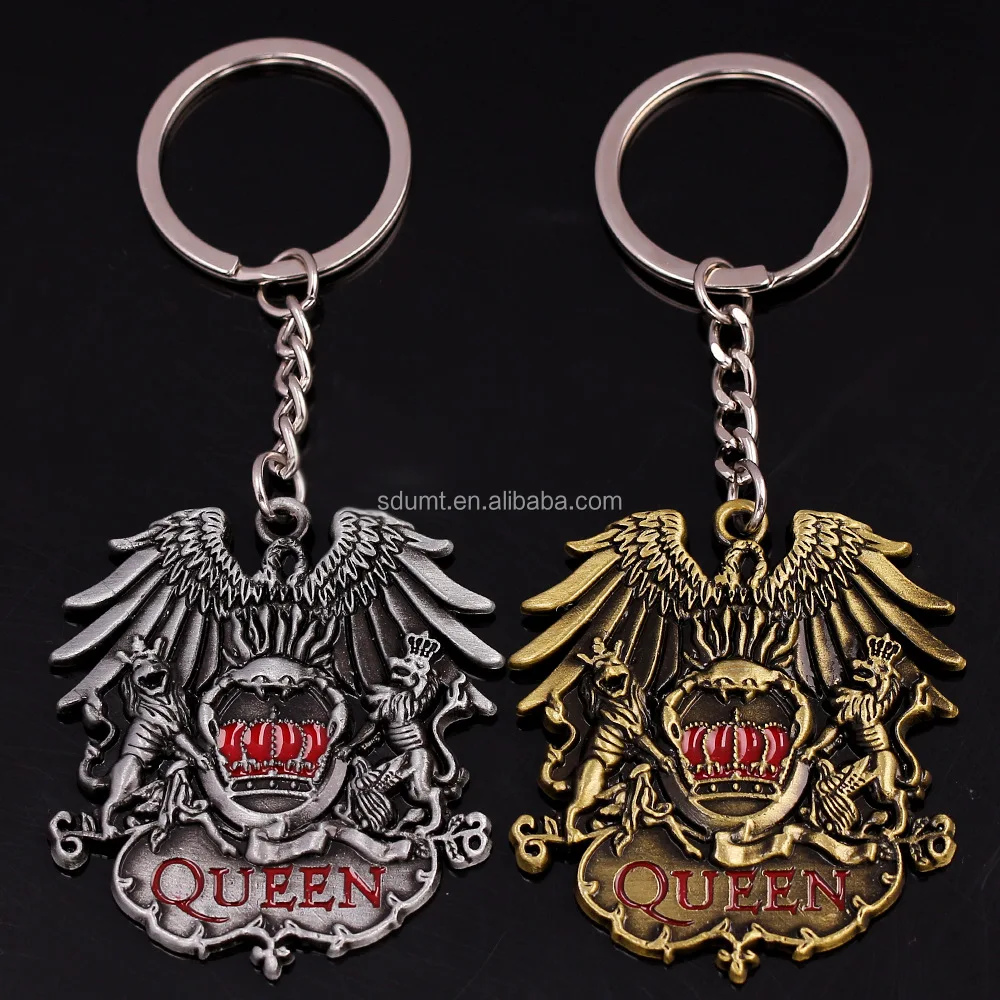 Fashion Rock Band Men Keychain Antique Bronze Silver Color Queen Logo ...