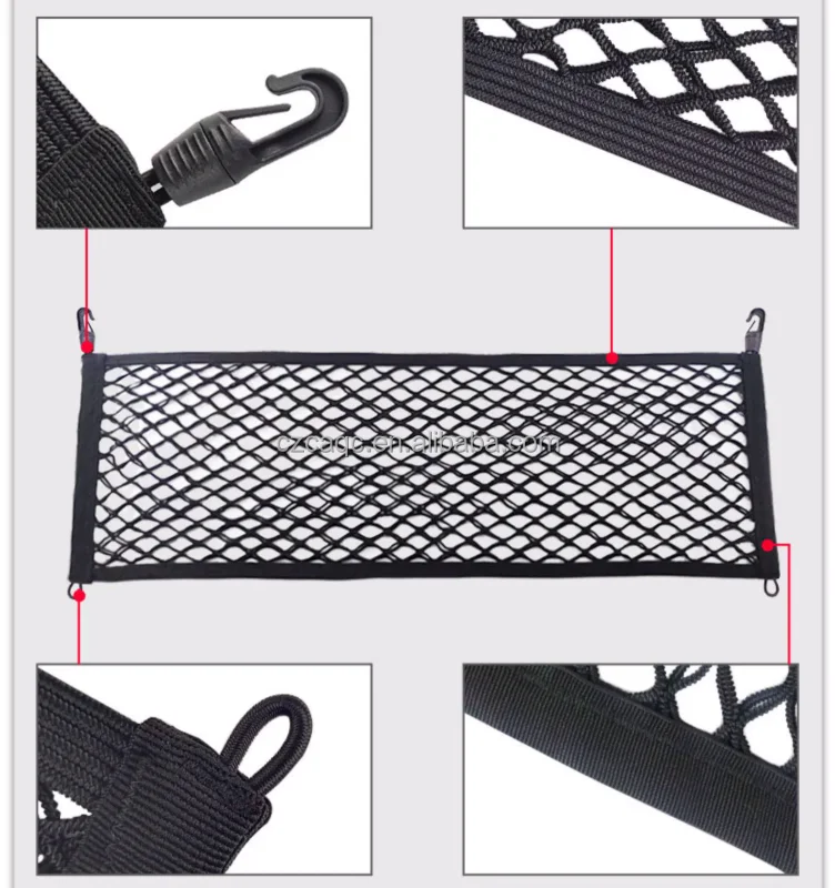 Auto Organizer Cargo Storage Box Double Layer Mesh Nylon Elastic Car ...