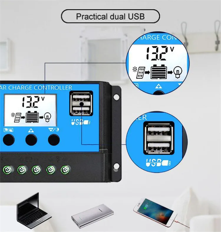 Solar Panel Charge Controller High Input Voltage AUTO 12V 20A PWM Solar ...