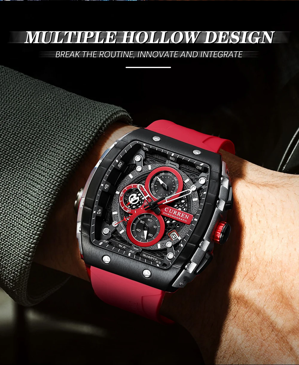 New CURREN 8442 Sports Watch - Square Design Analog Chronograph with ...