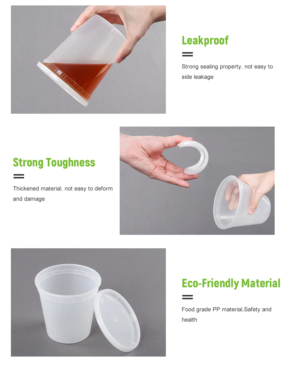 Plastic Disposable Food Storage Soup Containers - Leakproof
