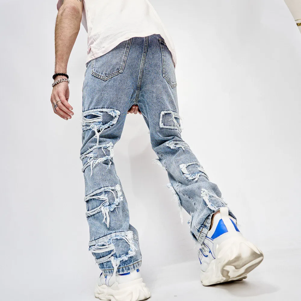 Men Clothing Pantalon Homme Y2k Streetwear Baggy Ripped Stacked Hip Hop ...