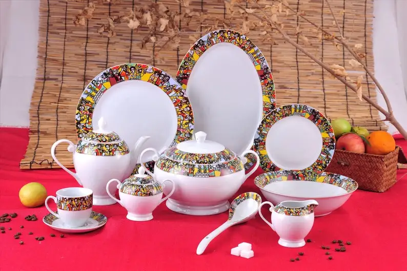 23 Pcs Ethiopian/eritrean Coffee Set Bright Tebeb Edition. Comes With Jebena 6 Cups 6 Saucer 6 ...