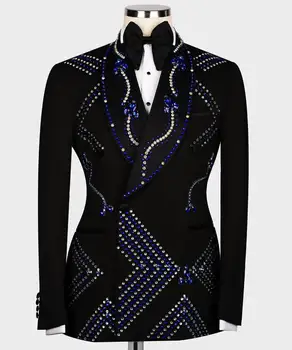 Custom Rhinestone Shining Double Breasted Wedding Suit For Men Formal ...