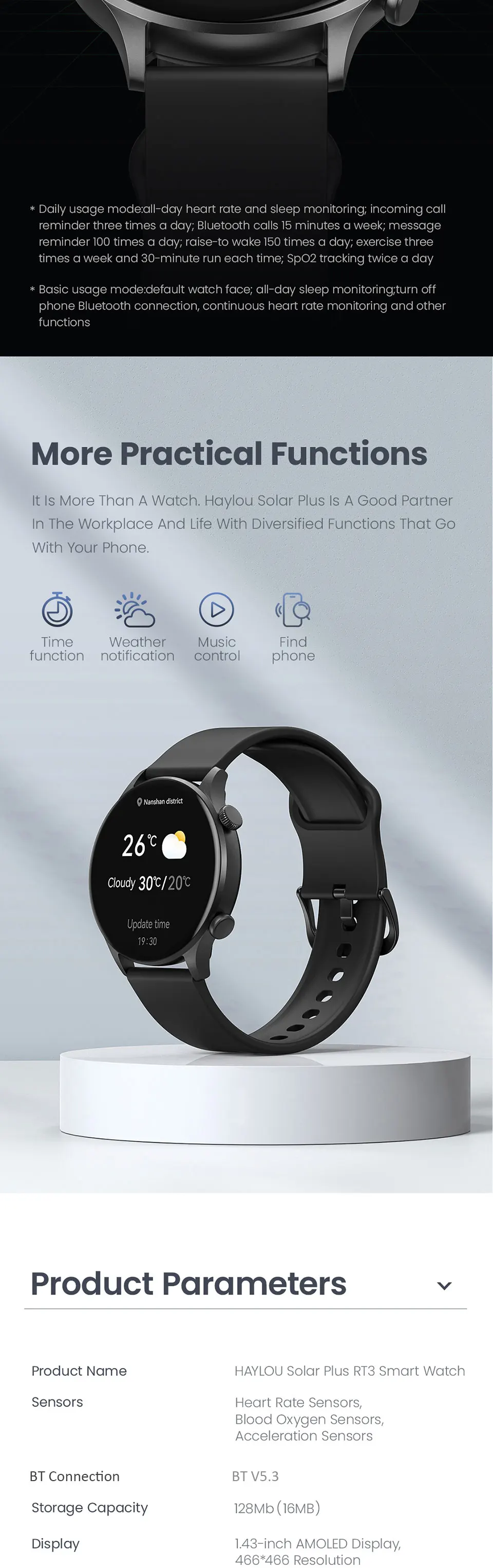 Haylou Solar Plus Rt3 Ls16 1.43" Amoled Display Bt Phone Call ...