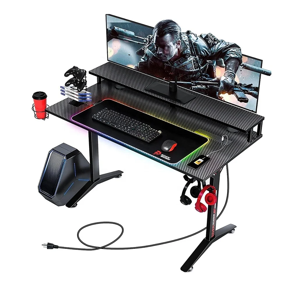 Cool Y Shaped Gamer Table With Cup Holder Headphone Hook Outlet ...