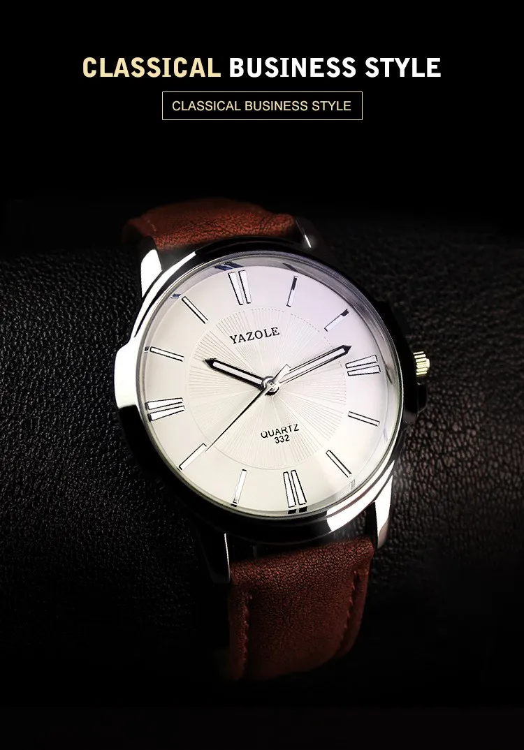 Reloj Hombre Elegante con Correa de Cuero Yazole 332 Negro Marrón ...