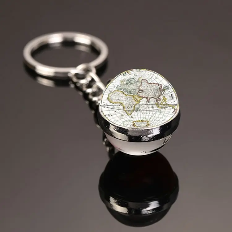 Art Retro World Map Key Chain Accessories Double-sided Glass Ball Key ...