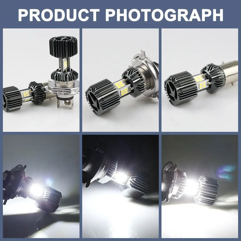 Motorcycle LED Headlights H4 Four Bead Small Outline Bubble Red Ring ...