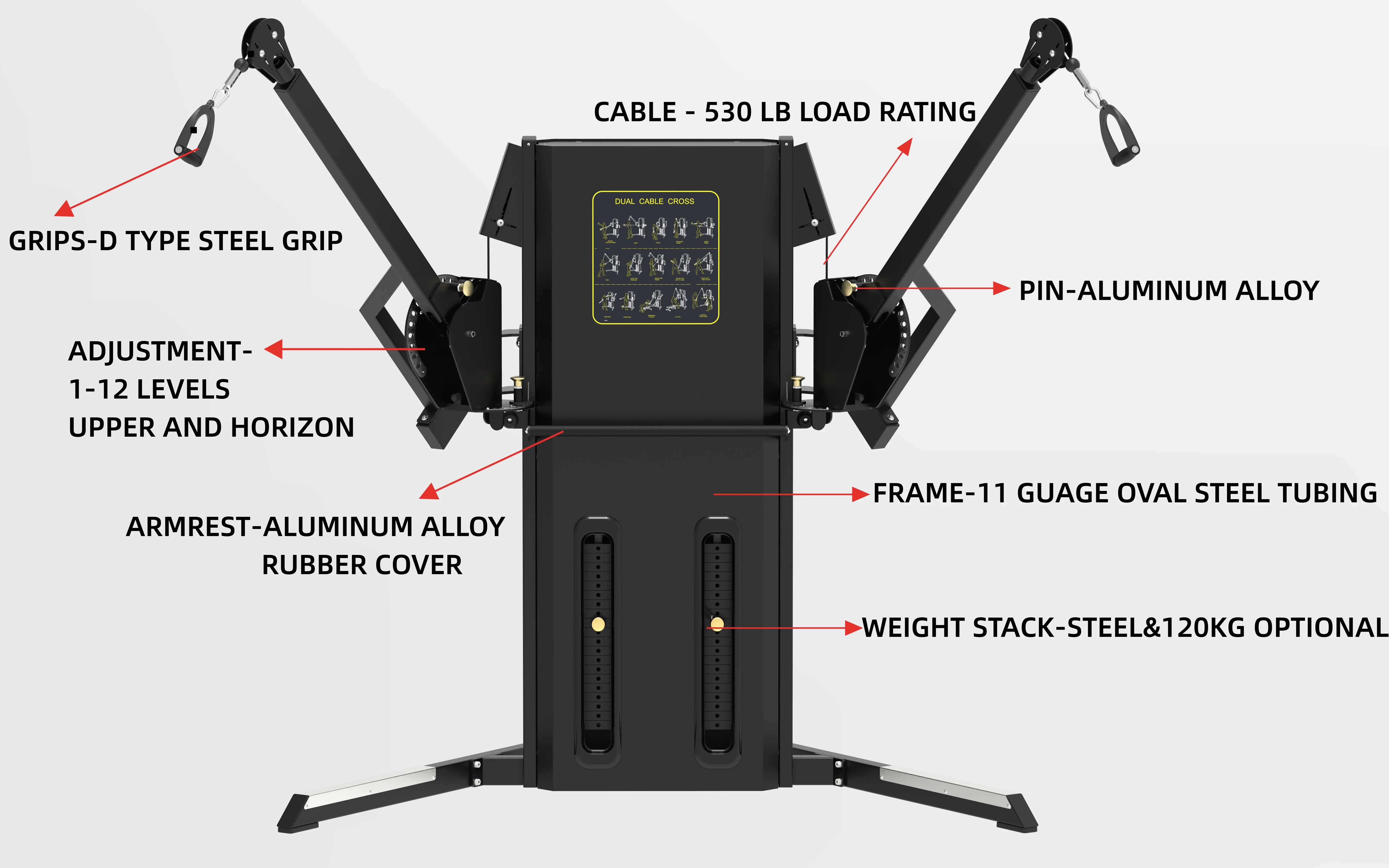 2024 Adjustable Dual Cross Pulley Cable Crossover Machine