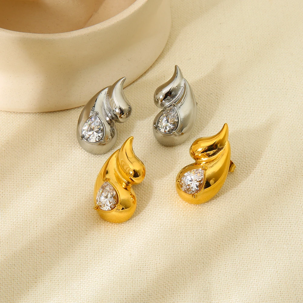 New Trendy 2024 Water Drop Rhinestone Earrings 18k Gold Plated Jewelry Waterproof Stainless ...