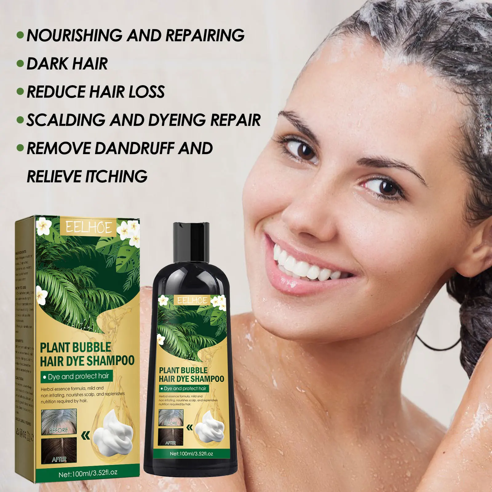 OEM Natural Plant Bubble Hair Color Wash Natural Black Hair Easy Color ...