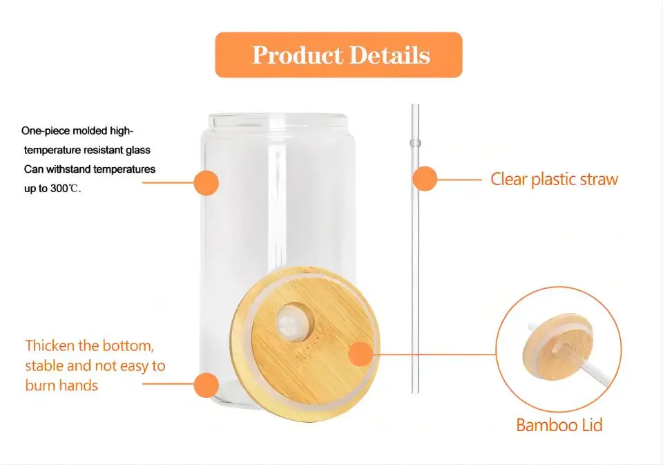 Usa Warehouse 12oz 16oz Diy Blank Sublimation Can Shaped Beer Glass Cups With Bamboo Lid And ...
