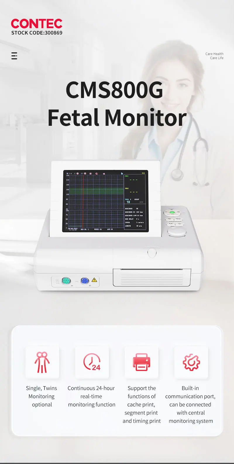 Contec Cms800g Fetal Doppler Monitor Portable Ctg Machine - Buy ...