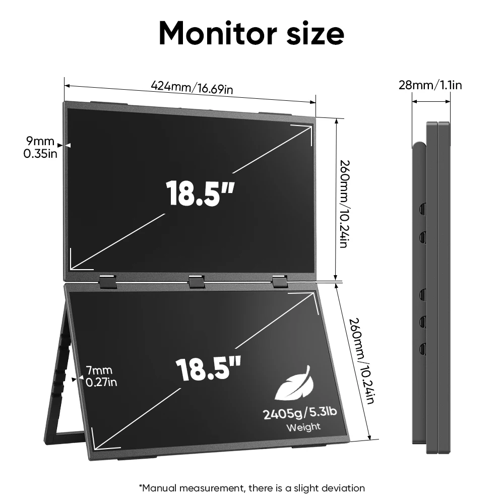 Triple Portable Monitor - 18.5 Inch Dual Screen for Laptop