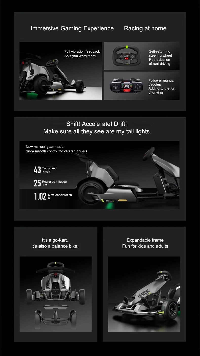 Shop the 2024 Ninebot Go Kart Pro 2 - 900W Electric Go Kart, 43km/h Max ...