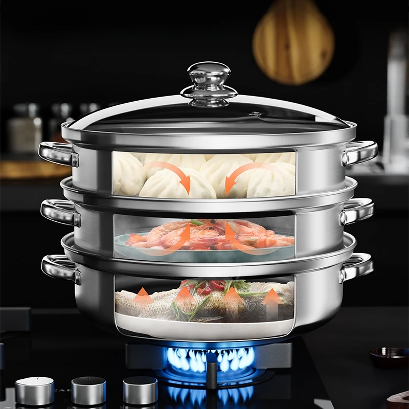 Stainless Steel Steamer Pot 3 Tier Food Steamer For Cooking ...