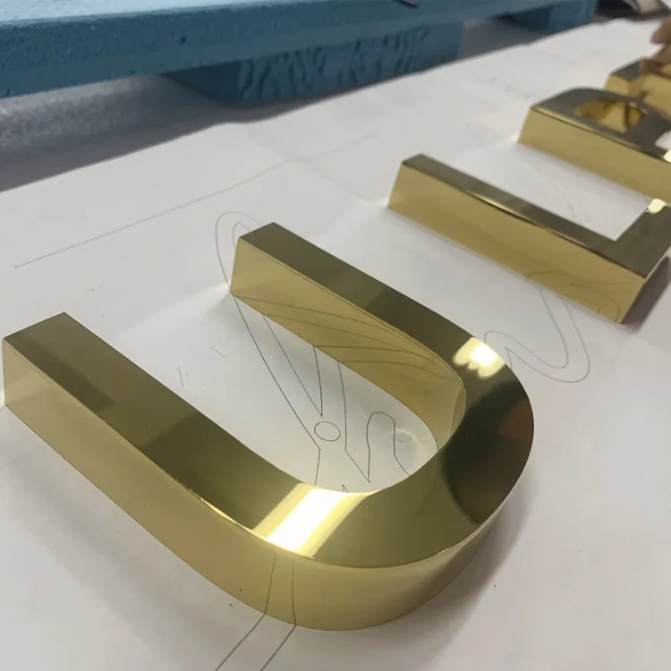 Custom Metal Letter Titanium 3d Gold Mirrored Stainless Steel Shop Sign ...