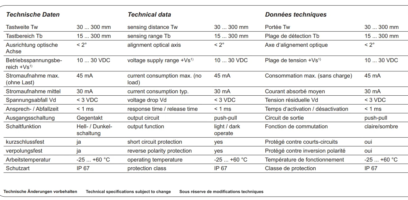 Baumer Diffuse Reflection Photoelectric Switch Sensor O300.gp-11110415 ...