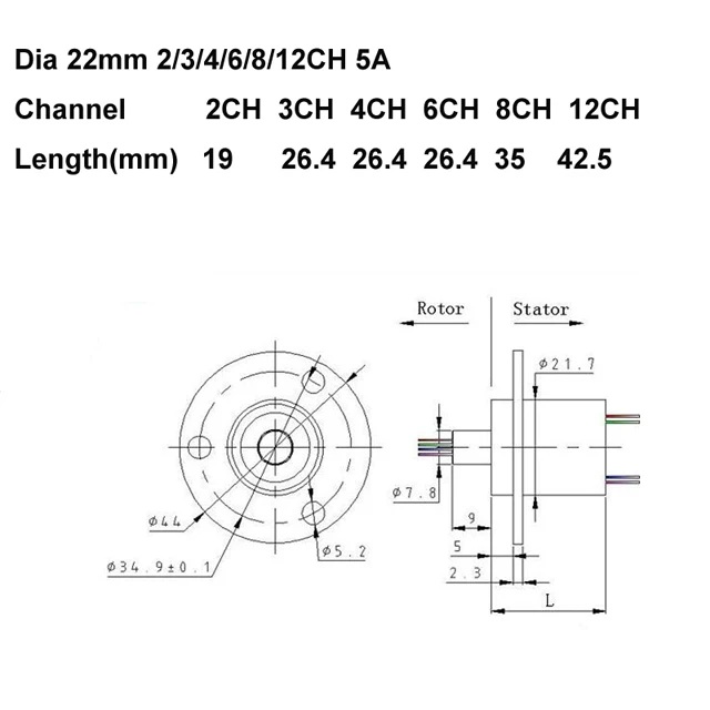 Dia.22mm Capsule Slip Ring 2/3/4/6/8//10/12/18/24ch Circuits 2a/5a/10a ...