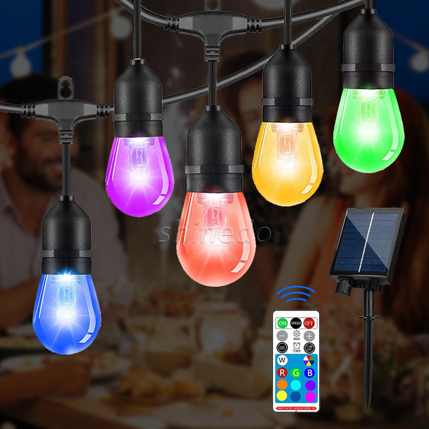 Solar Outdoor RGB String Lights , Dimmable Patio String Lights with ...