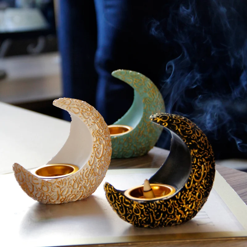 Romanticism Arabic Crescent Moon Resin Incense Burner Bukhoor Ramadan ...