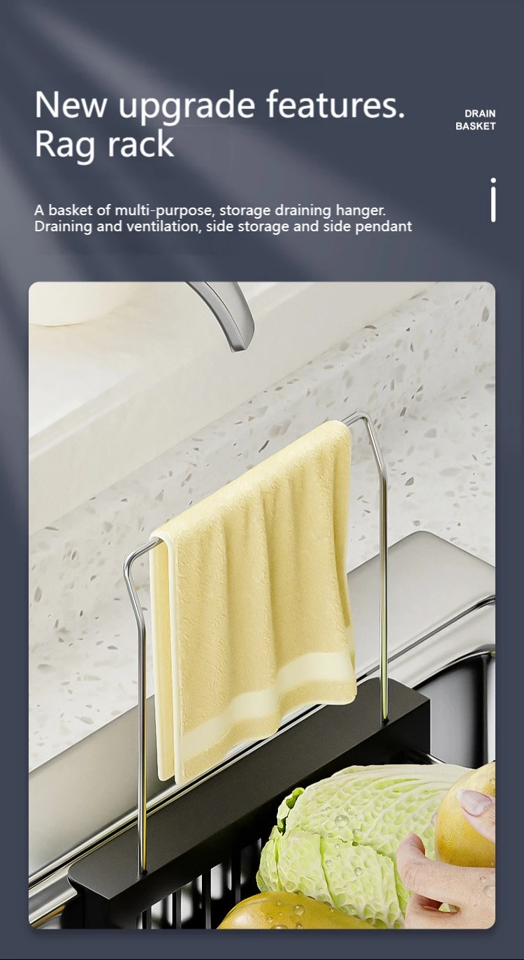 Kitchen Adjustable Sink Dish Drainers Drain Basket Stainless Steel Dish ...