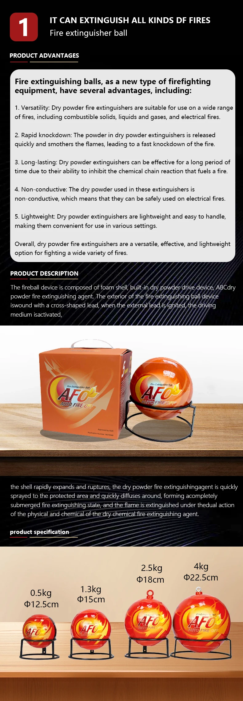 AFO Automatic Fire Extinguisher Ball - Dry Powder Auto Fire