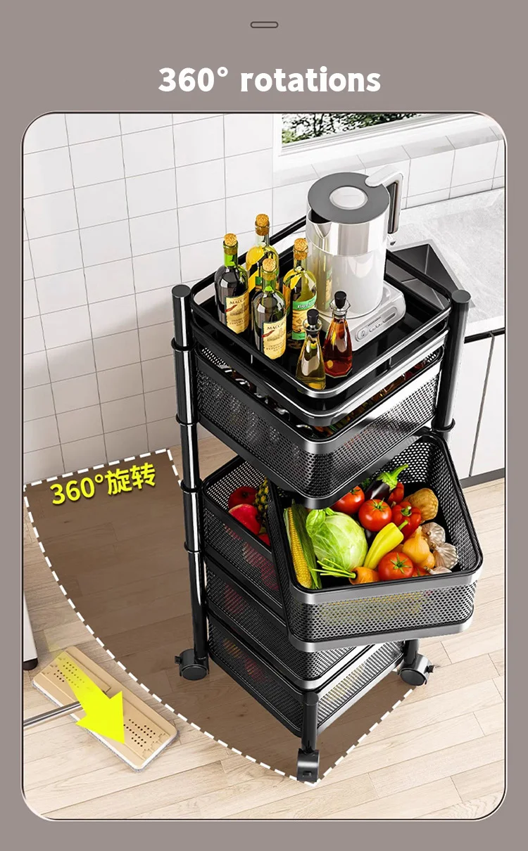 NFS 3-5 Layer Kitchen Storage Rotating Trolley with Wheels Square Metal ...