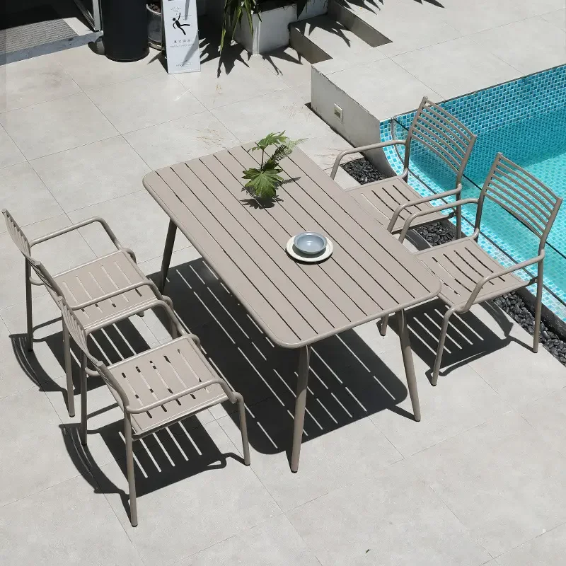 Outdoor Rectangular Long Table Restaurant Furniture Metal Steel Base ...