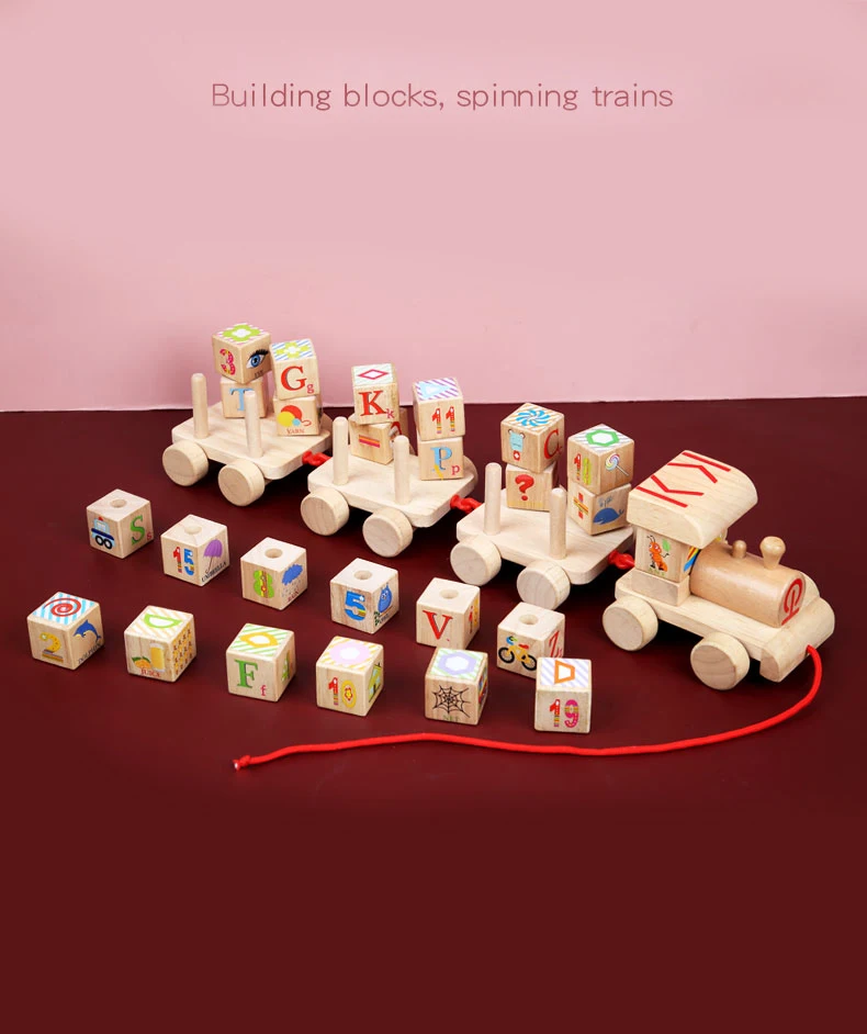 Montessori Wooden Four Section Drag Train Toy Children's Toy Puzzle ...