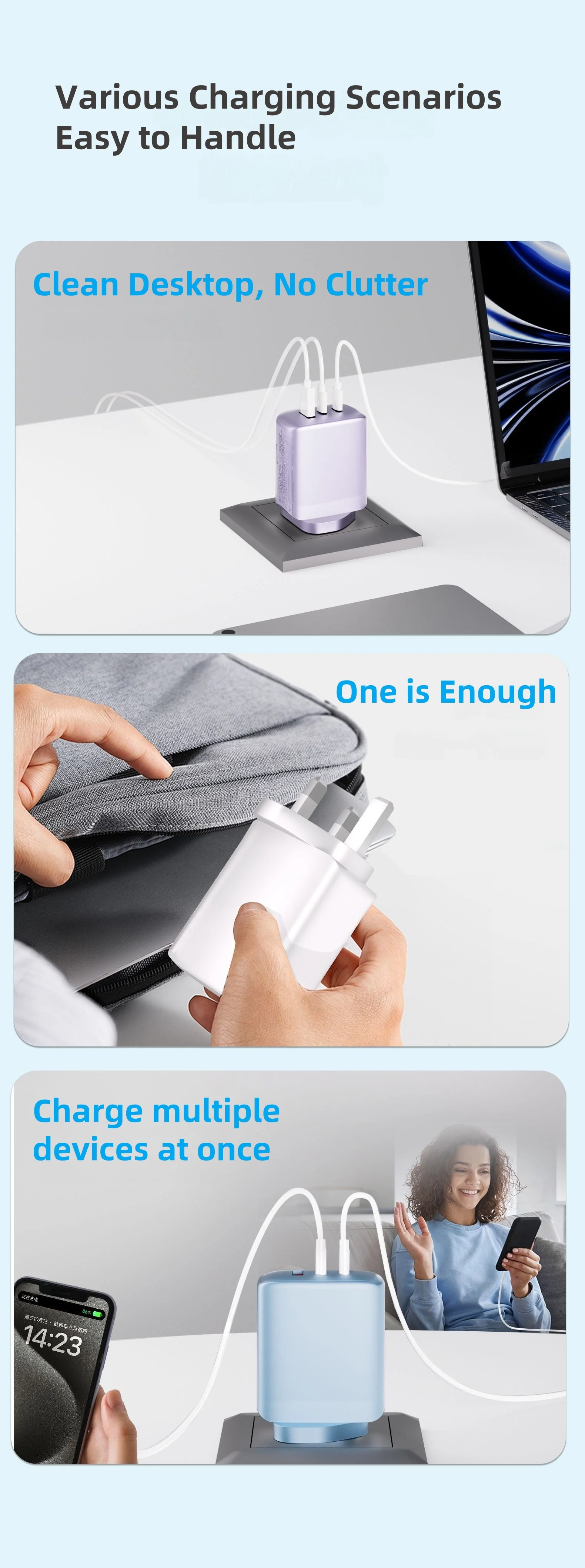 Compact 65W 67W GaN II USB-C PD/PPS Laptop Charger Adapter PC Fireproof ...