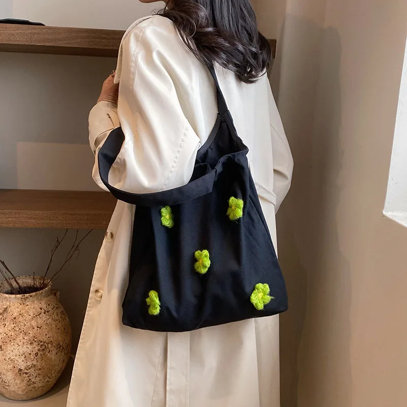 Art Small Fresh Flower Canvas Simple Large Capacity Single Shoulder ...