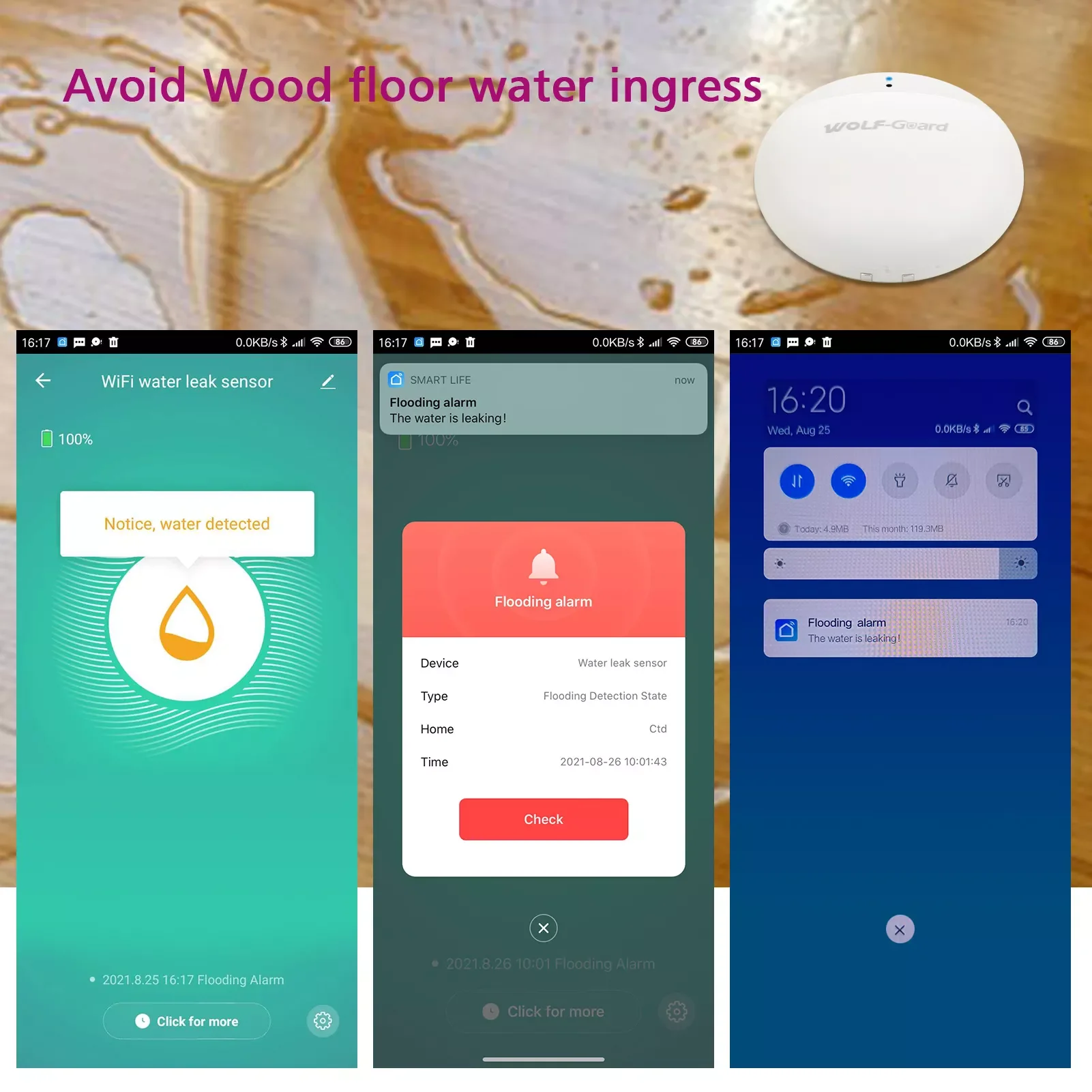 TUYA Wifi Wireless for Smart Home WiFi Water Leak Sensor Alarm with APP Nocification Water ...