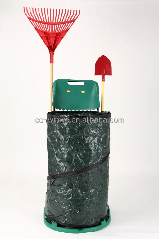 Pop Up Plastic Garden Garbage Cart Foldable Waste Bag Cart With Wheels ...
