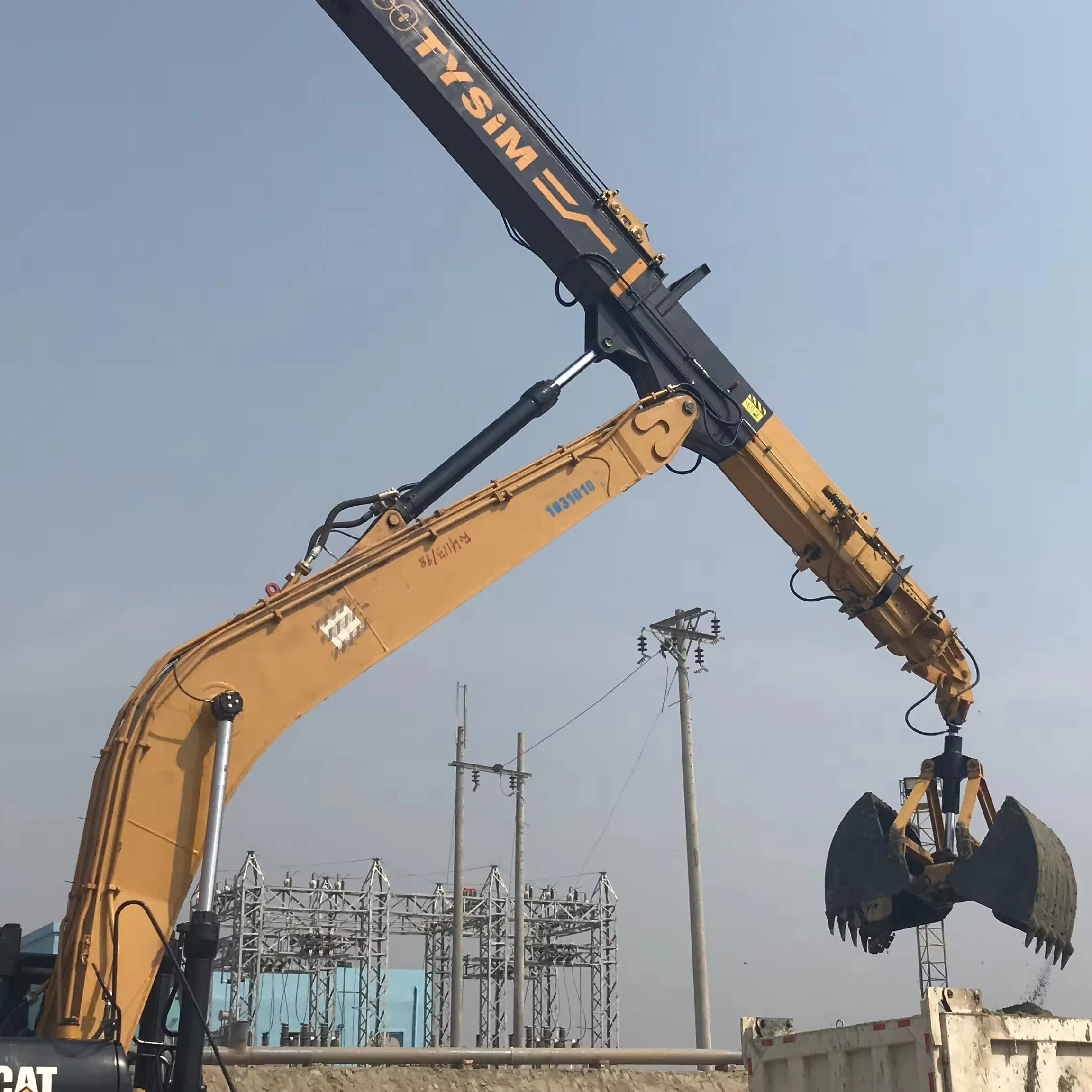 Excavator Mounted Long Reach Boom Clamshell Hydraulic Telescopic Arm ...