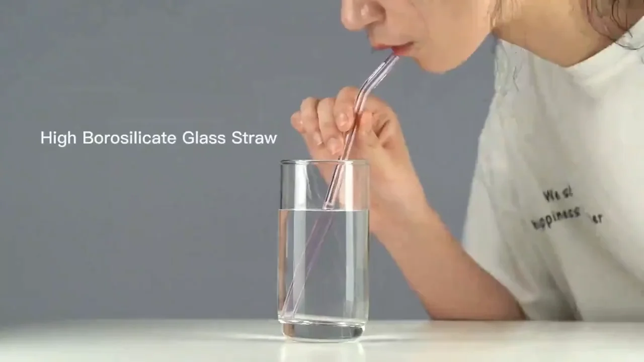 1 Set Transparent Glass Straws Heat Resistant High Temperature Washable ...