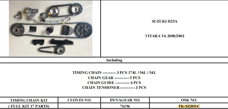 Auto Engine Timing Chain Kits for SUZUKI H25A VITARA V6
