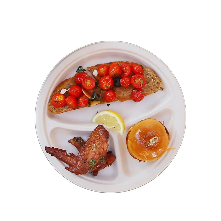 9 Compartment 10 Inch Reusable Sugarcane Bagasse Rice Husk Fiber Unique ...