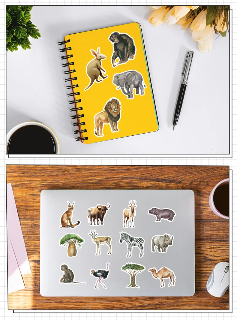 50pcs Watercolor African Animals Graffiti Stickers For Kid Book Wall ...