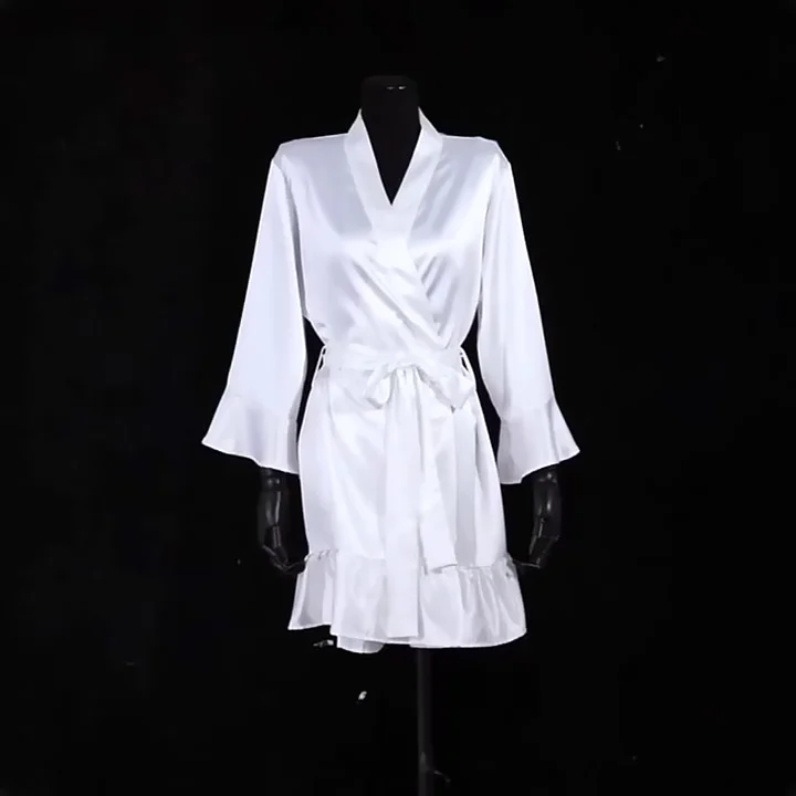 Ruffle Long Sleeve Solid Satin Wedding Robes For Bridal Robes For ...