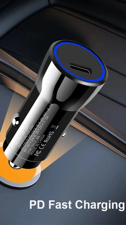 Universal Usbc Type-c Dual Port Mini Car Charger Fast Charging Car 2 ...