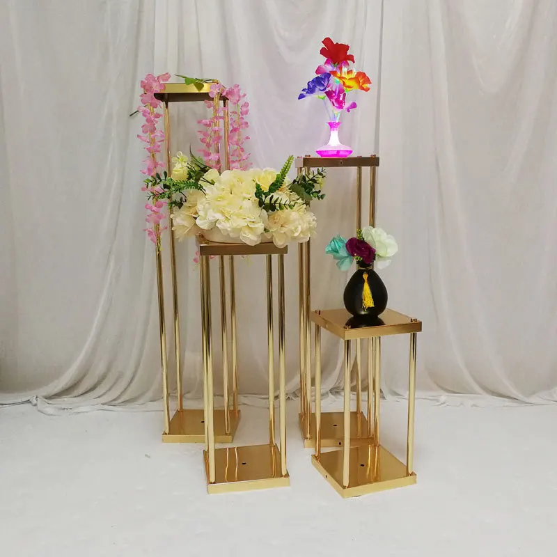 Tall Gold Iron Flower Floor Stand Metal Tall Column Rectangular Flowers ...
