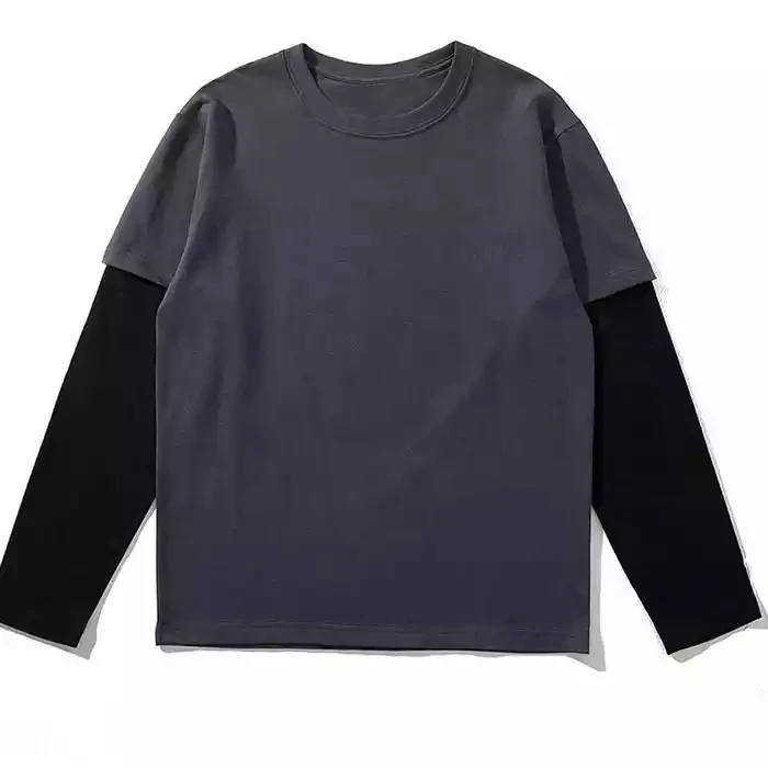 Casual Heavy Cotton Oversized Longsleeve T Shirt Men Double Layer Long