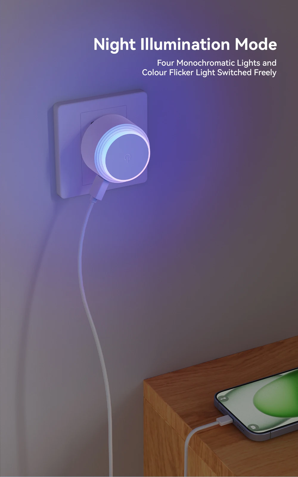 Custom Wall Charger & Adapter Rgb Night Light 5v/2.4 A+c Port Charger ...