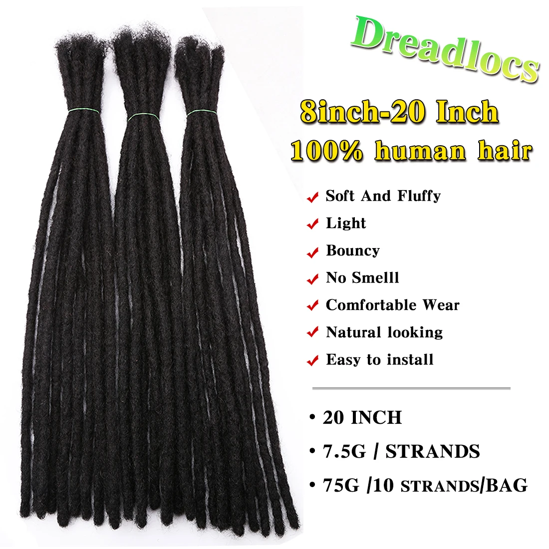 100% Dreadlocks Extensions Human Hair 8inch-20 Inch Handmade Dreadlock ...