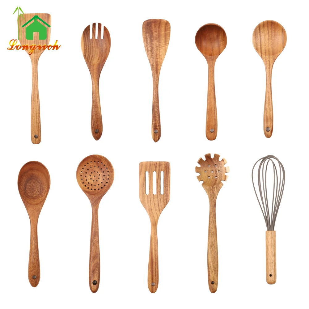 Acacia Wood Kitchen Utensils Wooden Cooking Spoons Cooking Spurtle Set Of 10 Kitchen Tool ...