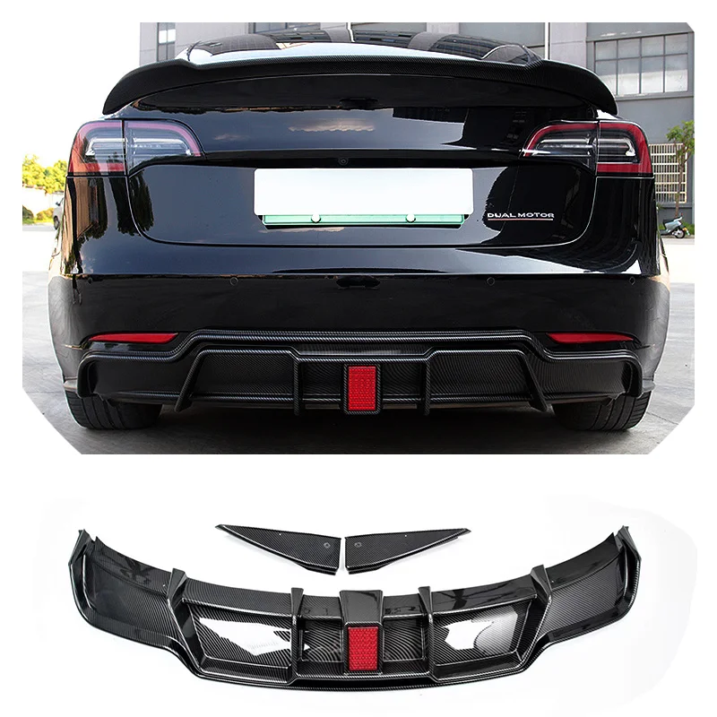 Rear Bumper Extension Look Carbon With Light Rear Lip Bumper For Tesla ...