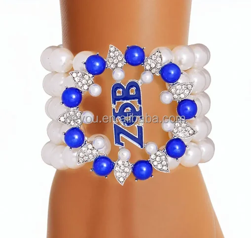 Sorority Zeta Phi Beta Flower Shape Brooch Greek Letter Blue White ...